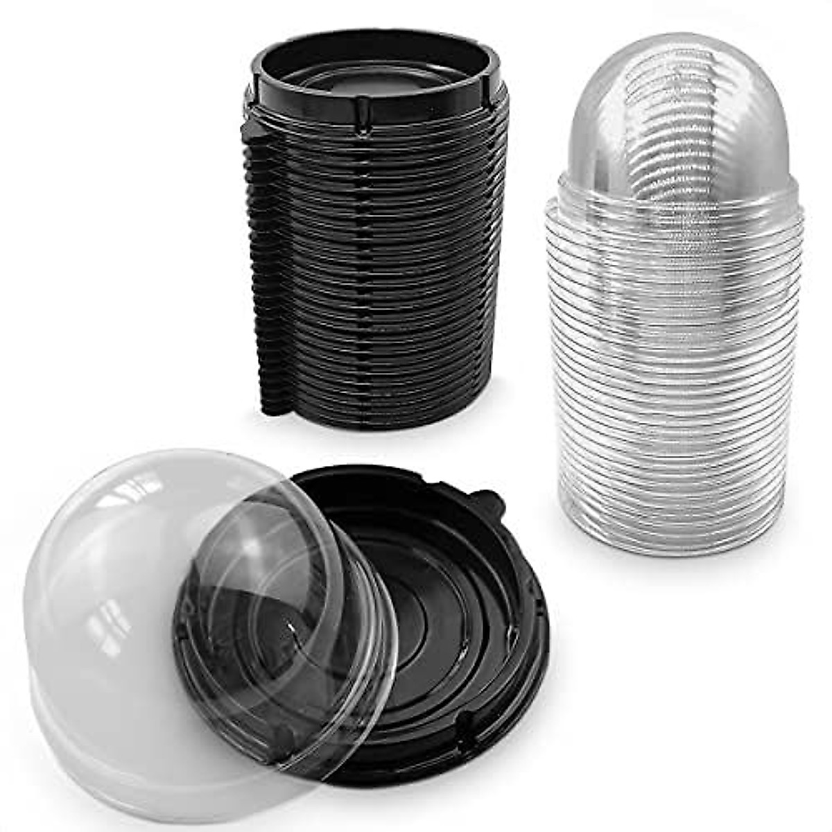 Plastic Containers with Lids Black Cupcake Boxes - 50Pcs Clear Cupcake Stand - Mini Cupcake Container Disposable - Individual Cupcake Container Mooncake Boxes for Christmas Gift 2.8 X 1.8 IN (Dia X H)