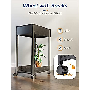 ODK 3-Tier Printer Stand with Storage, Computer Tower Stand with Drawer & Key, Movable CPU Stand, Under Desk Printer Shelf, Storage Shelf with Lockable Wheels for Home Office Black