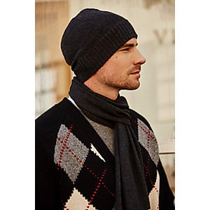EURKEA Men's 100% Merino Wool Scarf, Beanie Hat Gift Box Set Charcoal