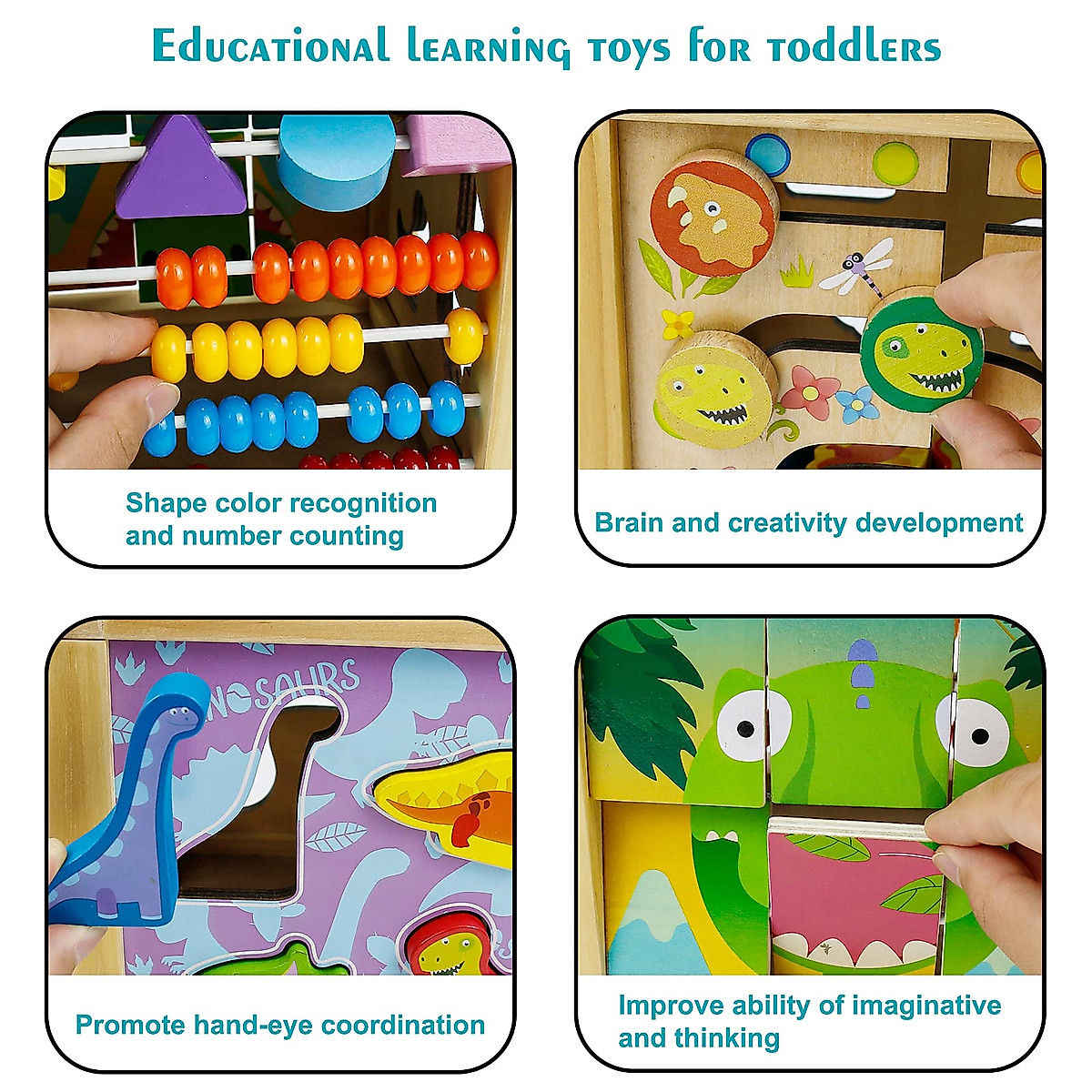 Fajiabao Baby Wooden Activity Cube - Toddler Activity Center Baby Toys 12-18 Months 1 2 3 Year Old Boy Girls Gifts with Bead Maze Sorter Abacus Montessori Dinosaur Toys Educational Learning for Kids