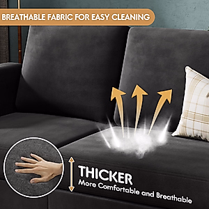 VICTONE Sectional Sofa Couch, 3 seat L-Shaped Small Sofa with Movable Ottoman Couch for Small Apartments, Living Rooms and Offices (Linen Fabric, Deep Grey)