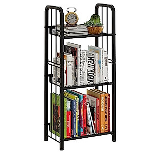 Azheruol Bookshelf Storage Shelf Bookcase Freestanding Storage Stand for Living Room, Bedroom, Kitchen, Rust Resistance, Easy Assemblyl Free Combination Multi-Functional Organizer (3 Tiers, Black)