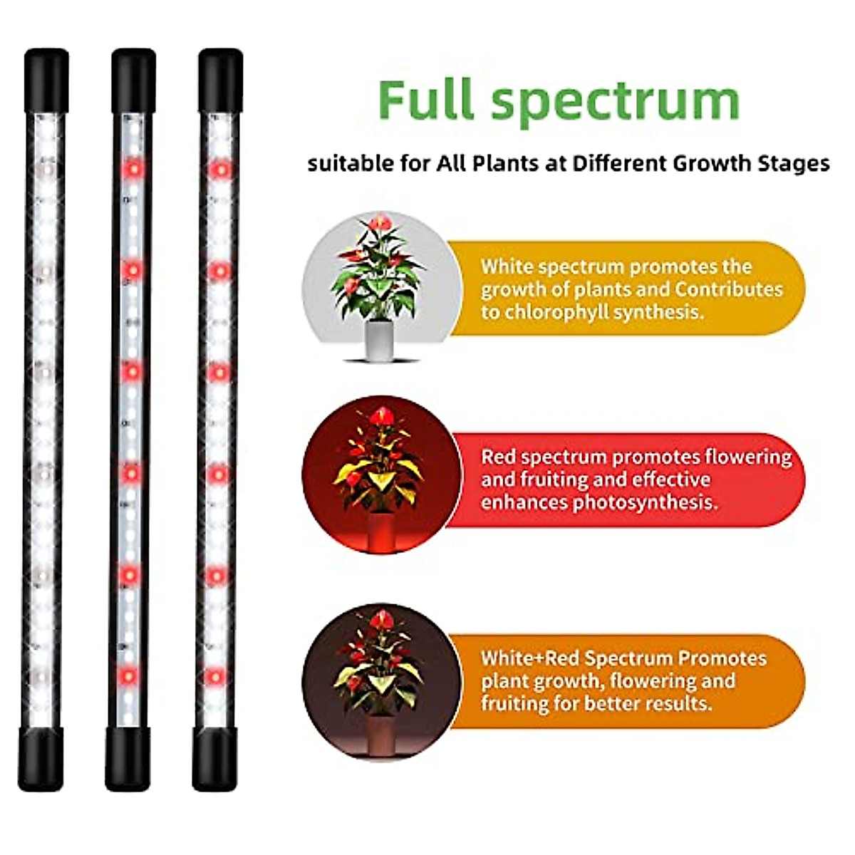 Plant Light for Indoor Plants - Red White Full Spectrum Plant Grow Light Adjustable Gooseneck 135 LED Grow Lamp with 3/9/12H Timer, 10 Dimmable Levels & 3 Switch Modes