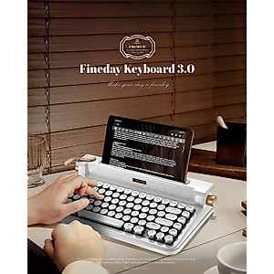 FINEDAY Keyboard 3.0, Blue Switch, Retro Mechanical Keyboard, Typewriter Designed, Bluetooth 5.0 & USB up to 4 Devices, for Desktop PC/Laptop Mac/Phone (83 ABS Keycap - White)