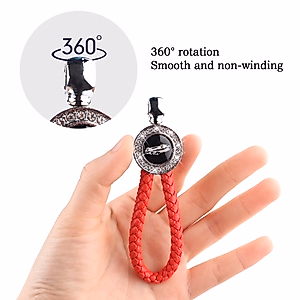 Bling Bling Leather Keychain,Universal Car Accessories Car Lanyard Key Fob Holder with Anti-lost D-ring and Screwdriver(Red)