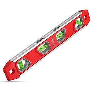WORKPRO 12 Inch Torpedo Level, Magnetic Small Leveler Tool, Plumbing Level with Pitch Vial, Aluminum Reinforced, 4 Bubbles, V-Groove for Conduit Bending