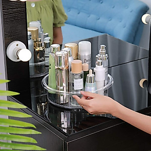 YOPAY 2 Pack Plastic Lazy Susan Turntable Food Storage Container, 10 Inch Clear Rotating Turntable Organizer for Spices, Condiments, Cosmetics, Nail Polish, Shaving Kit, Hair Spray, Cabinet