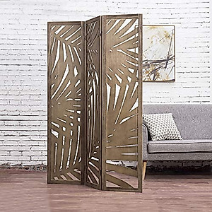 MyGift 3 Panel Tropical Palm Leaf Cutout Design Decorative Wood Room Divider