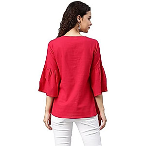 Yash Gallery Women's Plus Size Cotton Slub Elephant Print Indian Tunic Summer Tops (Pink)