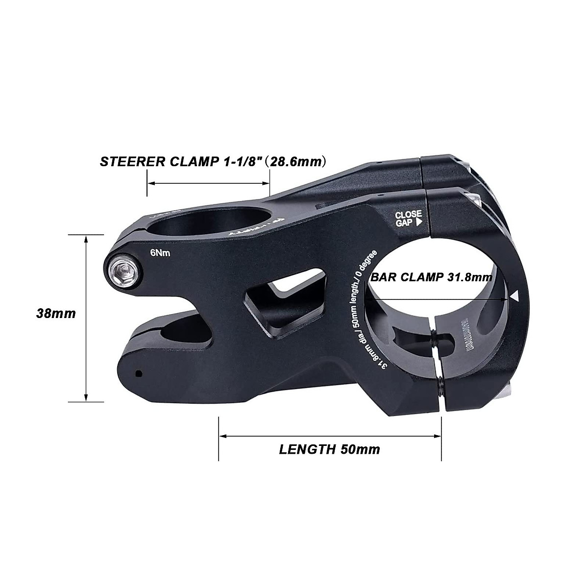 FIFTY-FIFTY Aluminum Alloy Mountain Bike Stem for 1-1/8 Steer Tube 31.8mm Handlebar, Short Handlebar Stem for All Mountain, MTB, Downhill, Freeride(50mm, Black)