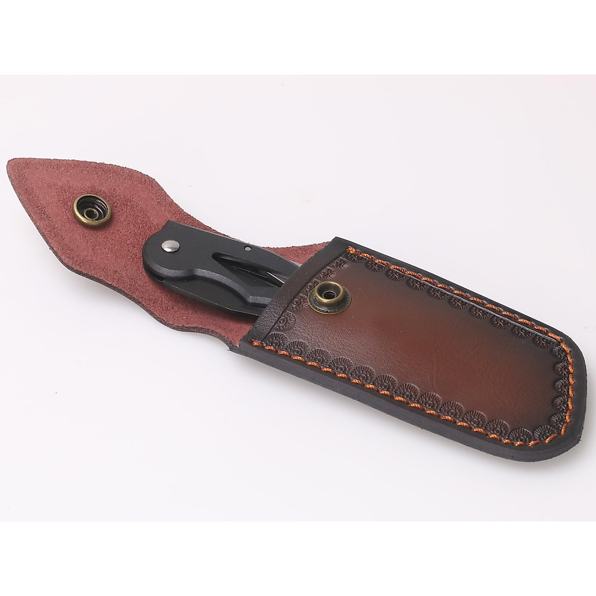 Xeerrfan 4" Belt Knife Sheath, Portable Real Leather Sheathes Pouch Holder for Women, Retro Pocket Folding Knife Holster with Bucket (Small-5.15 * 2.32in)