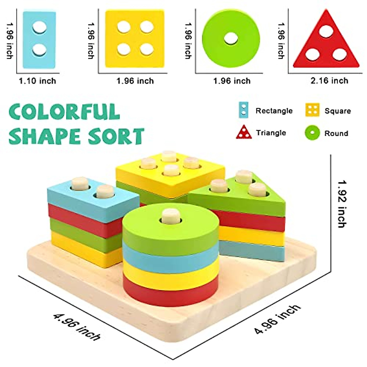 Montessori Toys for 1 2 3 Year Old Boys Girls Gifts, Wooden Sorting and Stacking Toys for Toddlers 1-3, Educational Learning Toys for Preschool Kids, Color Recognition Shape Sorter Puzzles for Baby