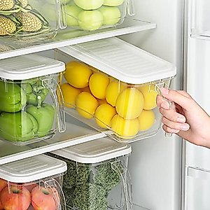 Iuhan Large Fridge Storage Containers Produce Preservation, Stackable Refrigerator Organizer with Handle to Keep Fresh for Produce, Food, Vegetables, Meat and Fish,Clear