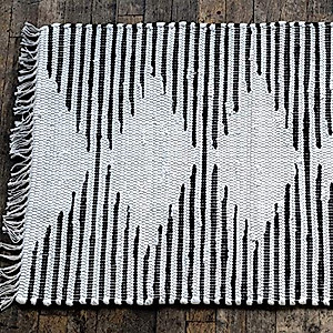 Kent & West - Accent Rug | Handwoven | Natural Cotton | Black Pattern | Fringed Ends | 23" x 35"