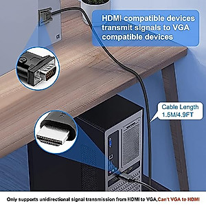 Wiistar HDMI to VGA Cable 1.5m/4.9FT 1080P HDMI to VGA Video Converter Adapter Cable Male to Male Support Computer Laptop PC to Desktop Monitor HDTV Projector