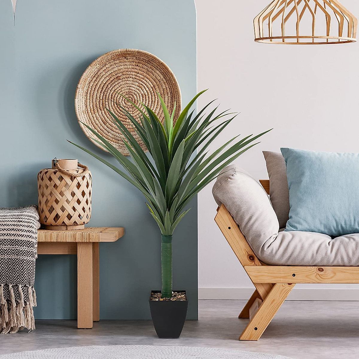 Worth Garden Artificial Yucca Tree 3ft,Tropical Yucana Plant,Realistic Tropical Dracaena Artificial Tree Faux Silk Plant Fake Potted Plant,Indoor Outdoor Décor,Black Pot & 20g Dry Greenmoss Included