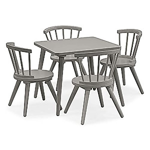 Delta Children Windsor Kids Wood Table and Chair Set (4 Chairs Included) - Ideal for Arts & Crafts, Snack Time, Homeschooling, Homework & More, Grey