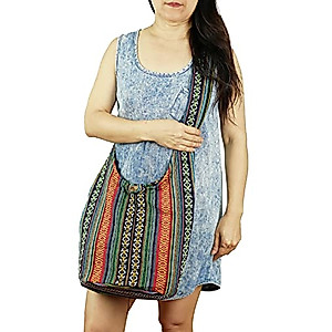 PumPumpz Hippie Boho Crossbody Bohemian Gypsy Sling Shoulder Bag Handwoven Ikat Medium Size. (Medium Random Green)