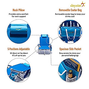 SUNNYFEEL Low Beach Chair 5 Position Lay Flat, Portable Folding Backpack Beach Chairs Heavy Duty with Cooler Bag, Cup Holder for Outdoor/Lawn/Trip/Picnic/Fishing, Foldable Camping Chair (New Blue)