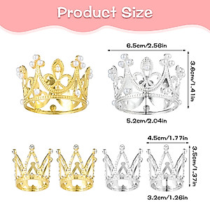 6pcs Mini Crown Cake Topper With Rhinestone Gold Crowns for Flower Bouquets 2 Size Crowns for Flower Bouquets for Women Lady Girl Birthday Bridal Wedding Silver Mini Crowns，Crown Cupcake Toppers