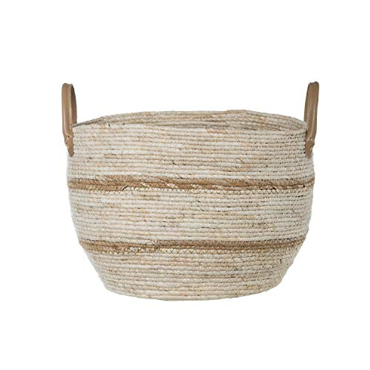 Creative Co-Op Beige & Brown Maize Baskets with Leather Handle (Set of 3 Sizes) Wicker Non-Food Storage, Brown