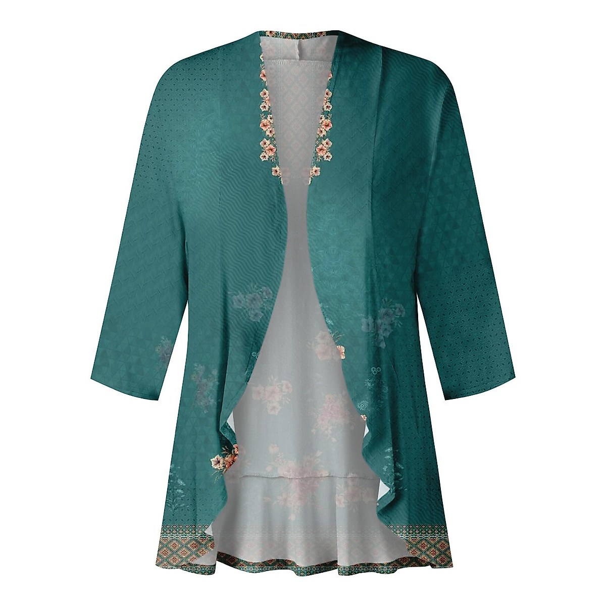 Cardigan Sweater for Women Retro Print Casual Duster Cardigans Lightweight Jackets 3/4 Sleeve Blouse Tops Coat Floral Jackets for Women Dance Dresses for Women（2-Dark Green,XX-Large）