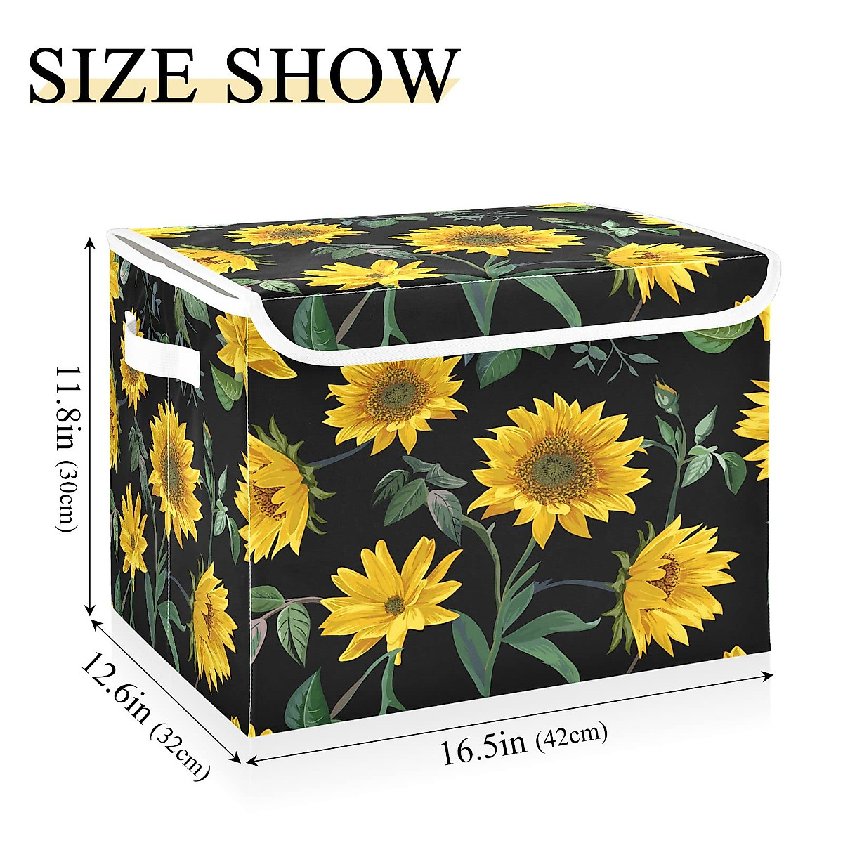Vnurnrn Collapsible Storage Bins with Lids, Sun Flower Yellow Flowers Foldable Storage Boxes, Storage Box Cube with Lid for Clothes,Bedroom,Toys,16.5x12.6x11.8 Inch