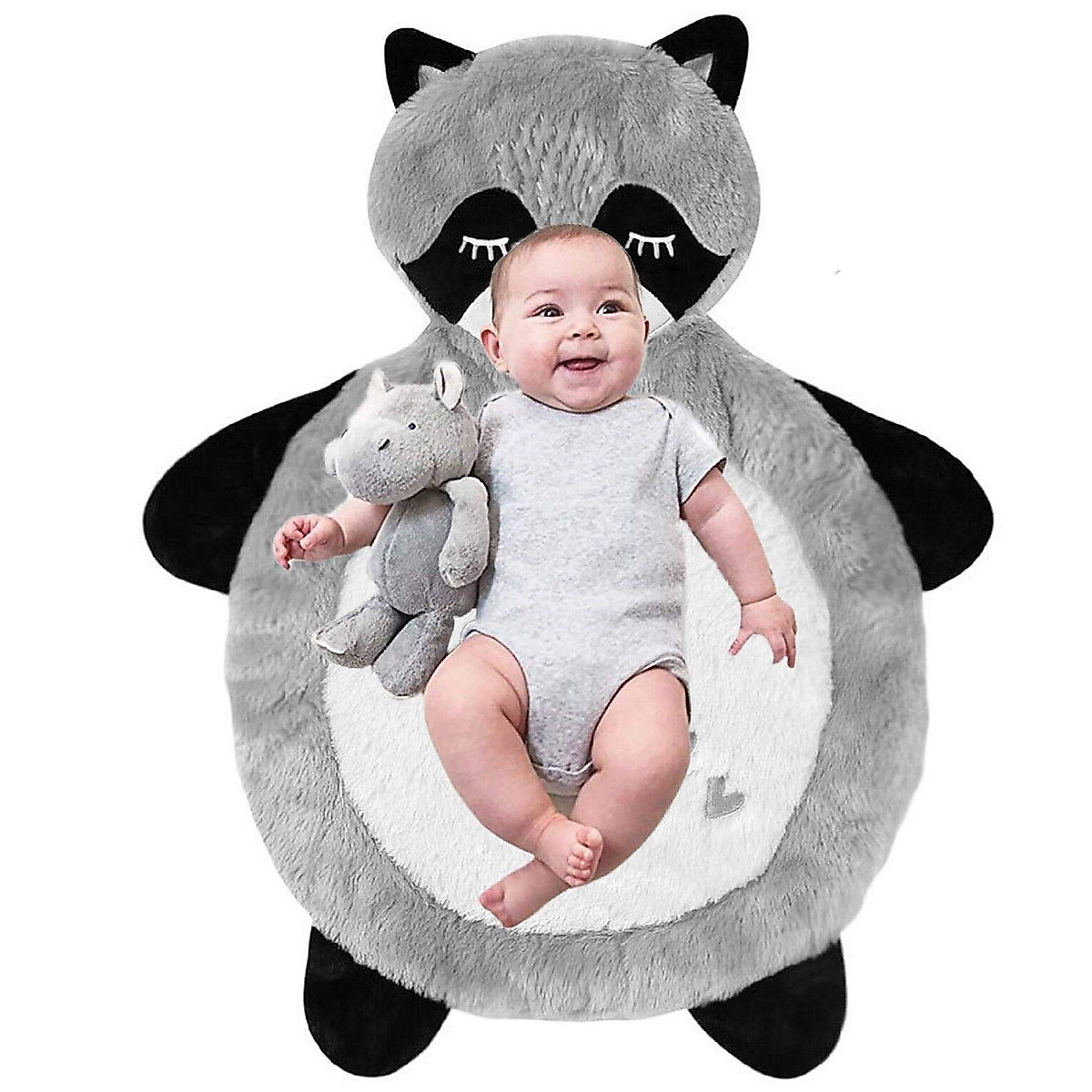 Little Grape Land Baby Play Mat for Floor, Tummy Time Mat Newborn Raccoon Themed, Activity Gym Play Mat for Babies Toddlers Infants