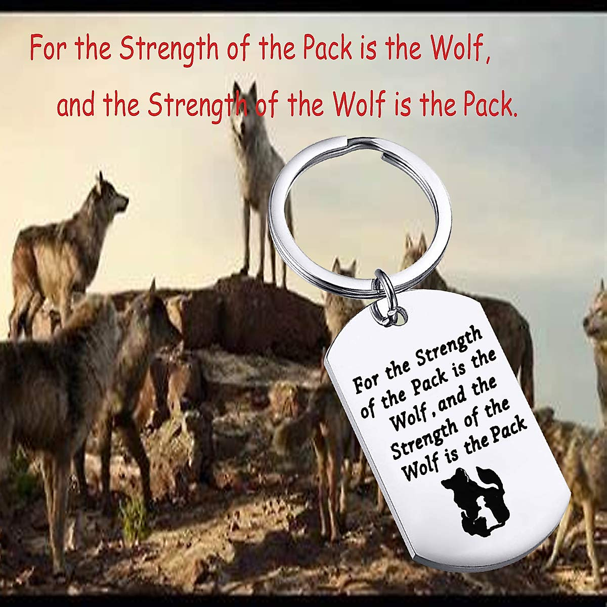 BEKECH The Book Inspired Gift Wolf Quote Keychain For the Strength of the The Wolf Keychain Inspirational Community Gift for Coworker Colleague Friends (silver)