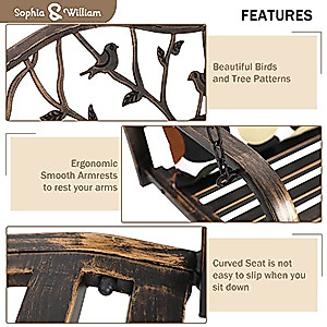 Sophia & William Outdoor Porch Swing Chair Hanging Patio Metal Bench Heavy Duty Swing Garden Bench with Bird Pattern Backrest, 450lbs Weight Capacity