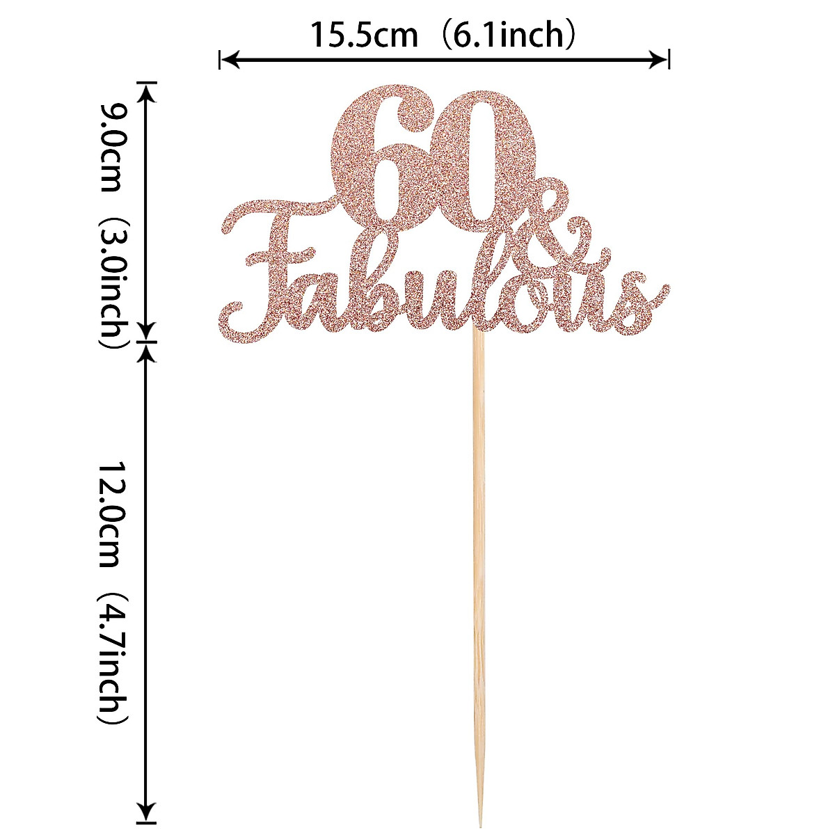 1 PCS 60 &amp; Fabulous Cake Topper Glitter Sixty and Fabulous Cake Toppers Happy 60th Birthday Cake Pick for 60th Wedding Anniversary Birthday Party Cake Decorations Supplies Rose Gold