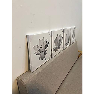 VVOVV Wall Decor - 4 Panels Flowers Artwork Black and White Elegant Floral Canvas Art Print Blooming Lotus Picture Framed Water Lily Wall Art Painting Home Decor for Bedroom
