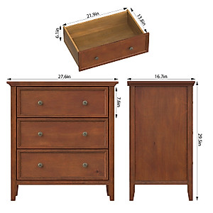 IKENO Nightstand with 3 Drawers and Charging Station, Solid Wood Nightstand Organizer for Bedroom