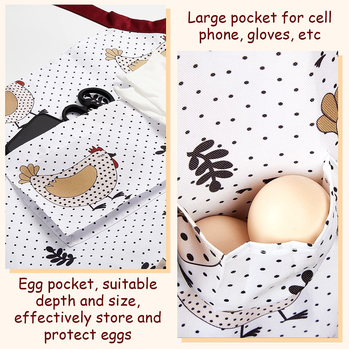 2 Pcs Chicken Egg Apron for Fresh Eggs Chicken Collecting Apron Hen Duck Goose Egg Holder Aprons Adjustable Gathering Apron with Pockets for Hen Duck Goose Egg Home Kitchen Women Presents