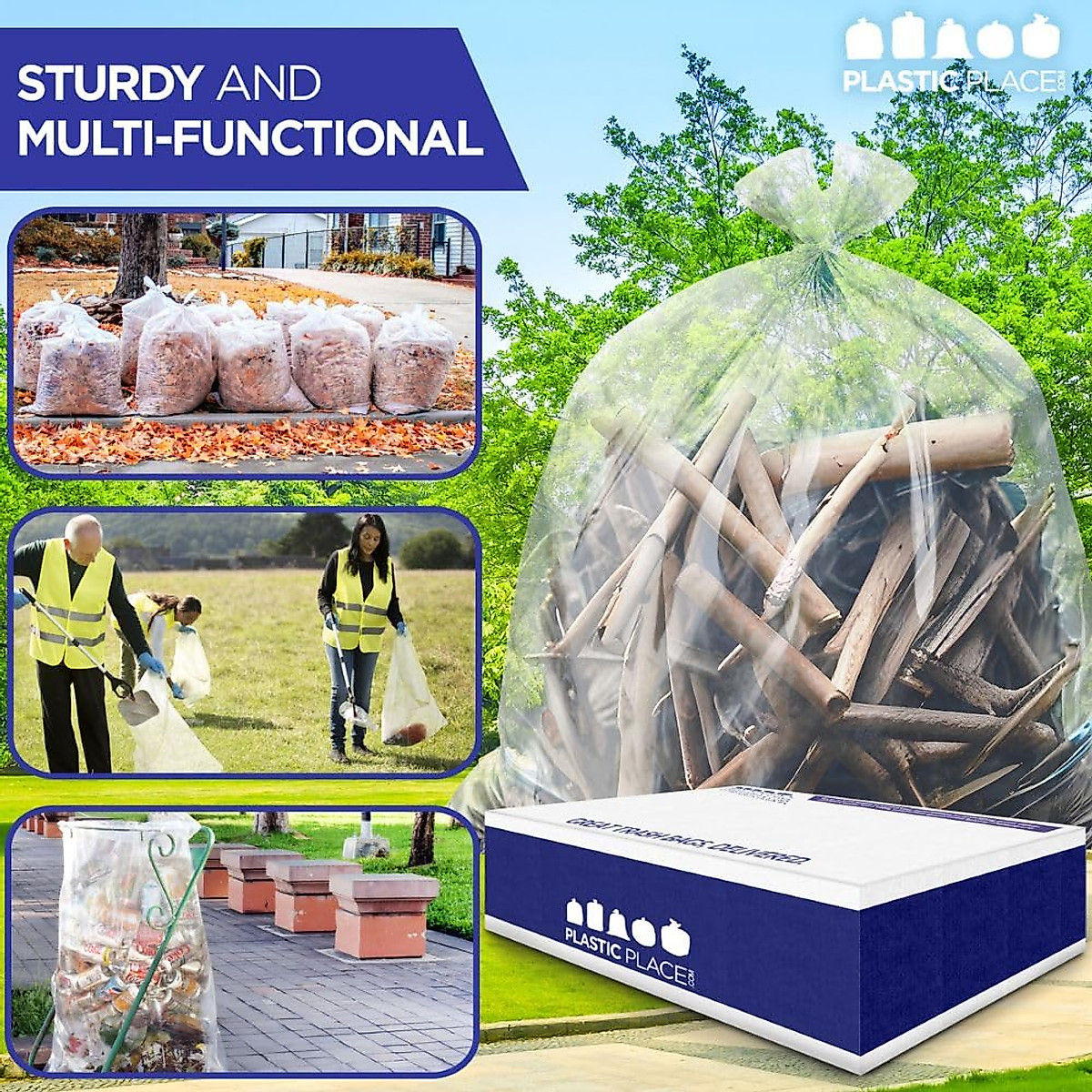 Plasticplace 42 Gallon Contractor Trash Bags │ 4.0 Mil │Clear Heavy Duty Garbage Bags │ 33" x 48" (50 Case)