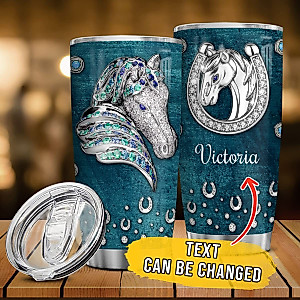 Wassmin Personalized Horse Tumbler Cup With Lid 20oz 30oz Jewelry Horses Stainless Steel Double Wall Vacuum Insulated Tumblers Coffee Travel Mug Birthday Christmas Women Gifts Custom Name