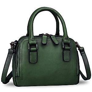 Genuine Leather Handbags for Women Vintage Handmade Top-Handle Handbag Purse Shoulder Bag Cowhide Satchel Bags (Green)