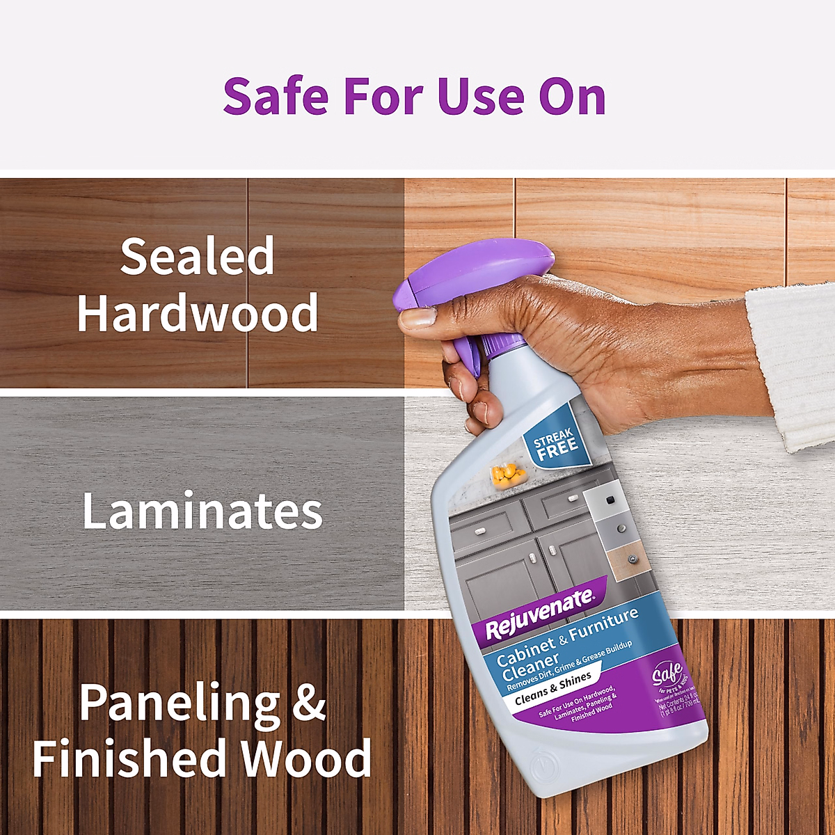Rejuvenate Cabinet & Furniture Cleaner pH Neutral Streak and Residue Free Cleans Restores Protects