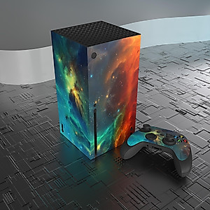 PlayVital Orange Star Universe Custom Vinyl Skins for Xbox Core Wireless Controller, Wrap Decal Cover Stickers for Xbox Series X Console Controller