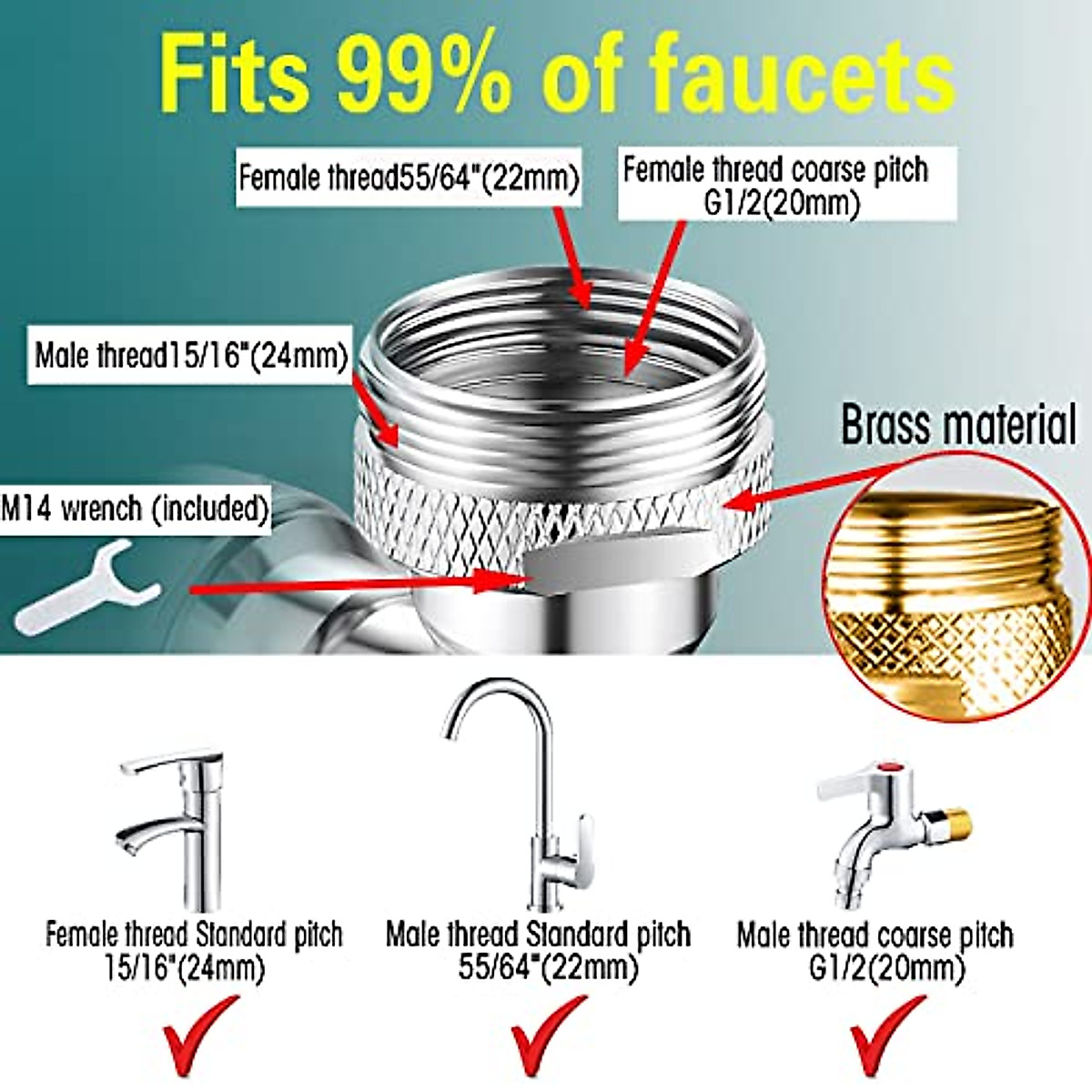 1080°universal rotating swivel flushing faucet extender brass alloy extension robotic arm adapter attachment accessories aerator for kitchen bathroom washroom sink(Copper alloy_Silicone nozzle_1pcs)