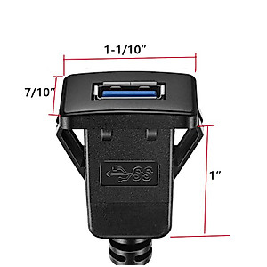Qaoquda Square USB 3.0 Flush Mount Cable, USB 3.0 Male to Female Flush Panel Mount Extension Cable for Car, Boat and Motorcycle Dashboard 1M/3ft