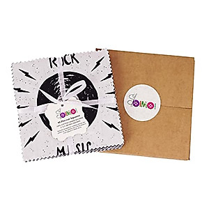 Soimoi Rock Music Print Precut 5-inch Cotton Fabric Quilting Squares Charm Pack DIY Patchwork Sewing Craft- White & Black