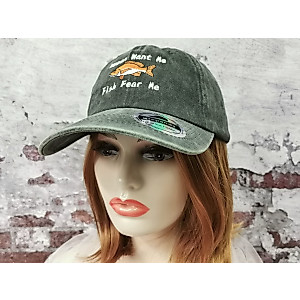 Hepandy Women Want Me Fish Fear Me Embroidered Washed Army Green Baseball Caps for Men, Embroidery Snapback Trucker Hat Adjustable Dad Hats Unisex