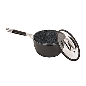 Vesuvio Ceramic Coated Nonstick Induction Compatible Sauce Pan, 2.6 Quart | Heat Resistant Silicone Handle | Durable, High Heat Aluminum Base with No PTFE, PFOA, Lead | Oven Safe | Made In Italy