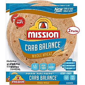 Mission 10 Inch Carb Balance Whole Wheat Tortillas LARGE Burrito 8 ct 20 oz Pack of 2 Total of 40 oz Kosher Certified