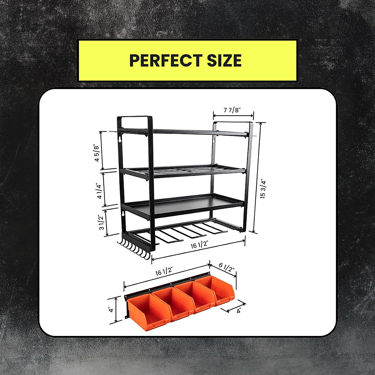 Eolo Power Tool Organizer Wall Mount With Pegboard Bin Rack - Drill Holder Wall Mount - Tool Rack Wall Mount - Drill Holder Wall Mount With Storage Bins - Drill Organizer Wall Mount With Pegboard Bins