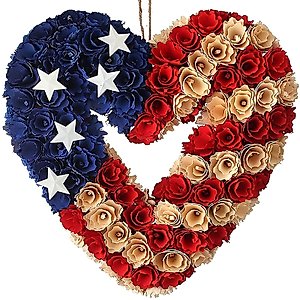 Patriotic Independence Day Wreath American Front Door Wreath 4th of July Wreath Memorial Day Wreath Handmade Hanging Wreath Red White and Blue Flag Day Wreath Veteran's Day Garden Home Decor (E)