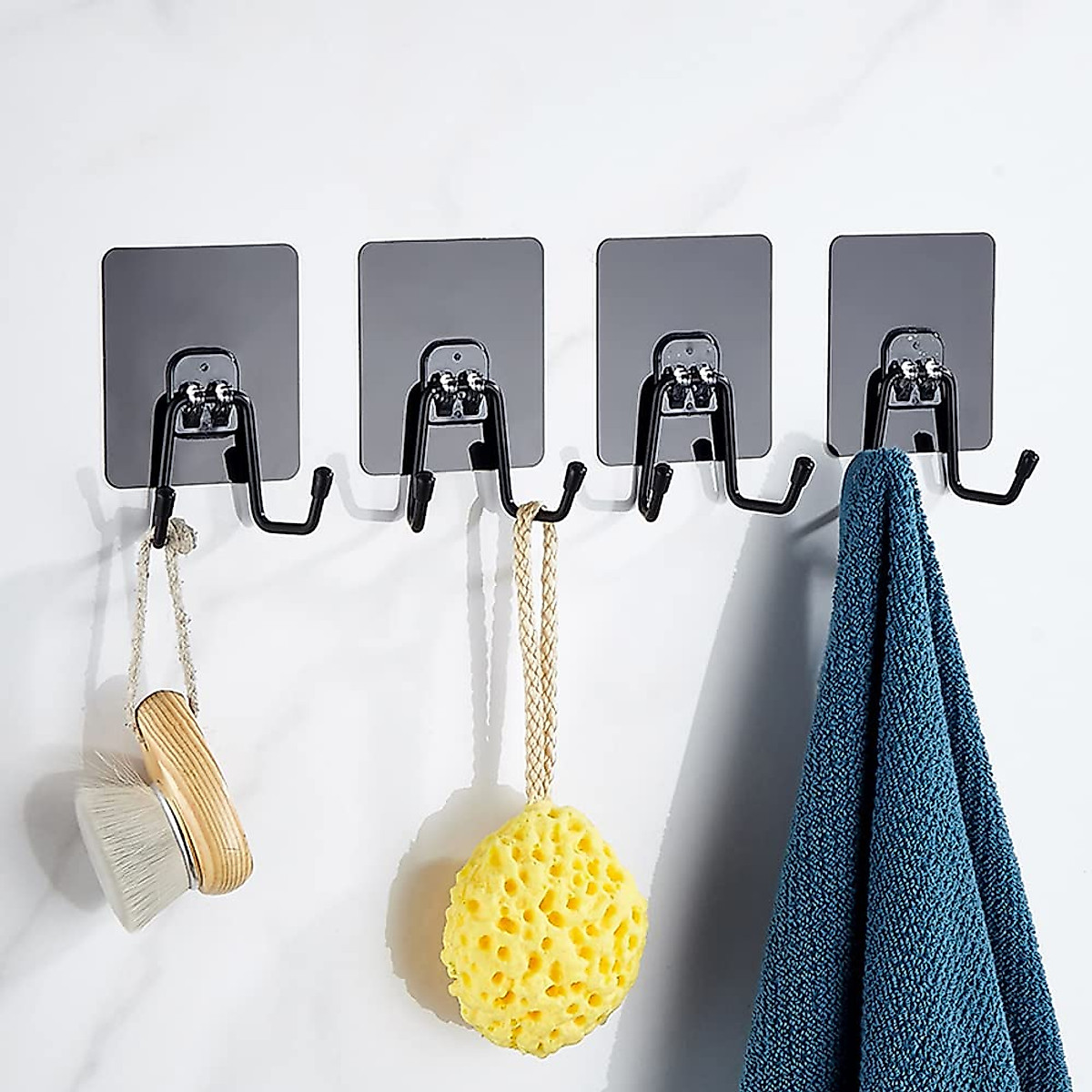 DASITON Large Adhesive Hooks 22Ib(Max) Utility Hooks Double Hook Towel and Coats Hooks,for Home Kitchen Bedroom Bathroom Office Ceiling (8Pack)