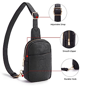Telena Small Sling Bag for Women Leather Crossbody Fanny Packs Chest Bag for Women Black