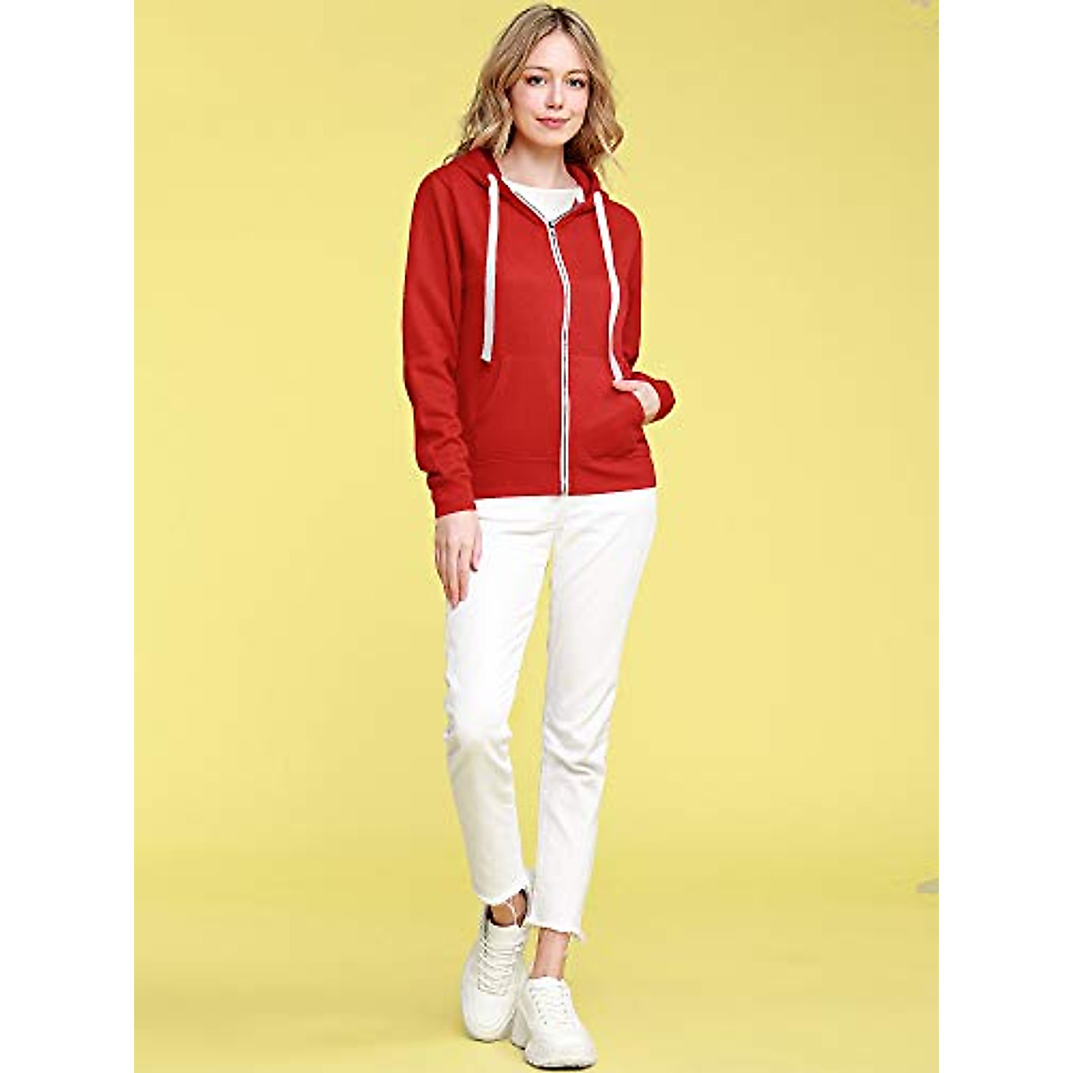 WSK954 Womens Active Fleece Zip Up Hoodie Sweater Jacket XL RED